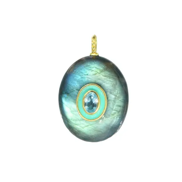 KAMARIA Labradorite Gemstone Pendant With Topaz Oval - Blue