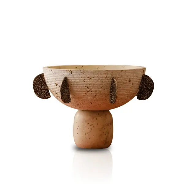 MARLETH Neutrals / Travertine Bowl With Black Crescent Accents