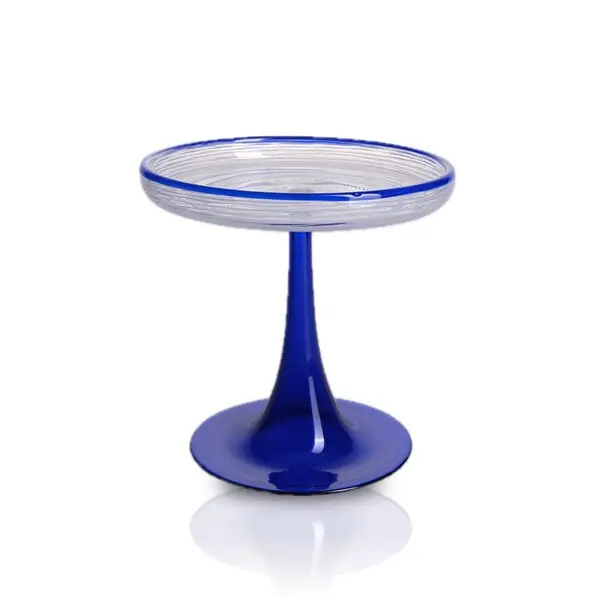 MARLETH Blue / White Supporto Blu Low Glass Pedestal Bowl – Hand-blown Cobalt Stem Glass