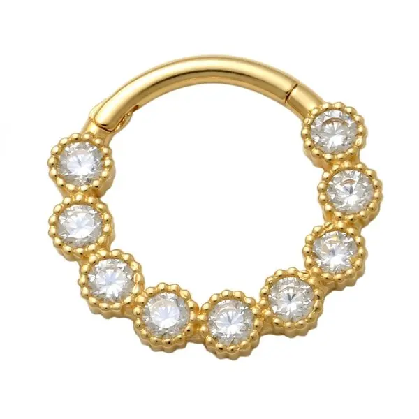 Zahav Jewelry 10k Solid Cubic Zirconia Clicker Hoop