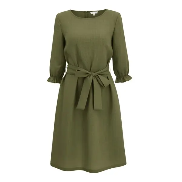LEMUSE Emma Stonewashed Linen Knee-length Dress With Tie Belt And Pockets