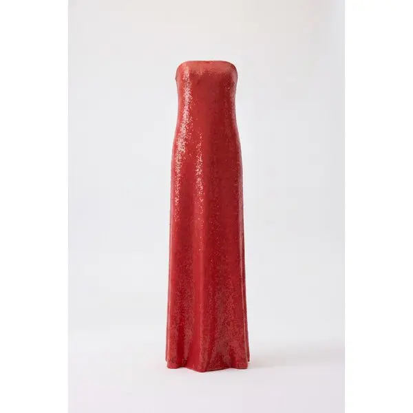 RUE LES CREATEURS Oranj Strapless Long Sequin Dress