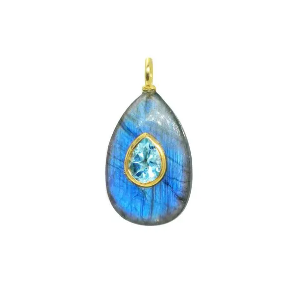 KAMARIA Labradorite Gemstone Pendant With Topaz Medium Pear - Blue