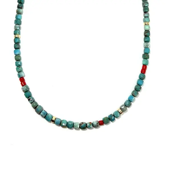 Rachel Nathan Beaded Turquoise And Coral Necklace With Gold-filled Accents - Blue/red/gold