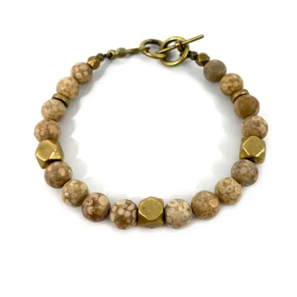 Rachel Nathan Gold / Neutrals / Brown Narrow: Crinoid Fossil Bracelet - Gold/brown