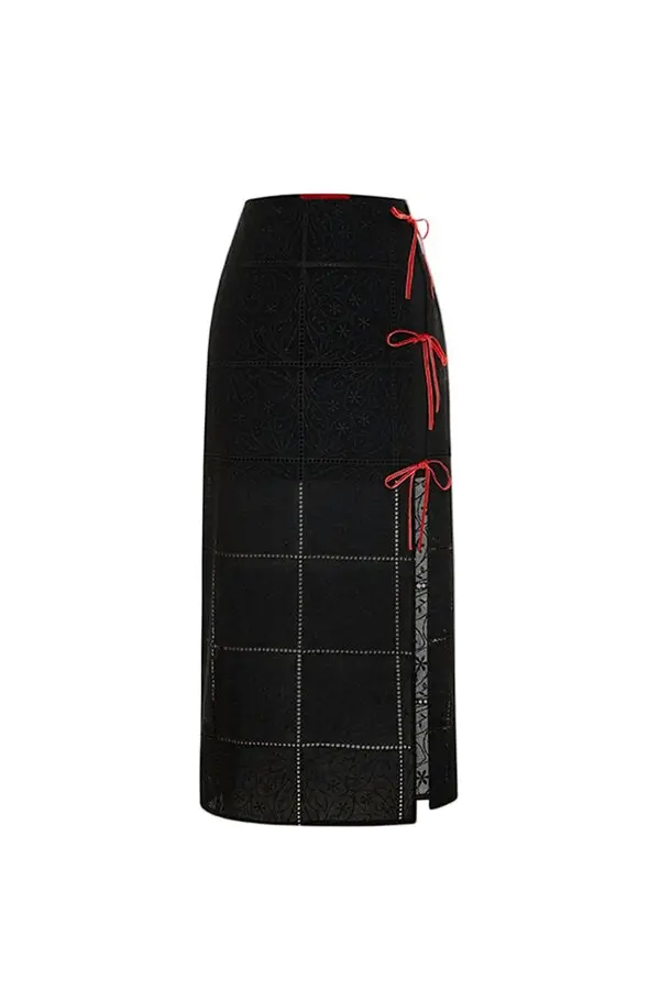 PCFG The Broderie Anglaise Edit Embroidered Slit Maxi Skirt - Black