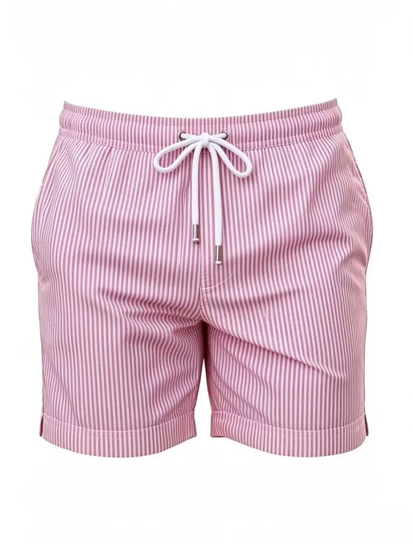 VAYLA Pink / White Long Length White Coral Stripe Swim Shorts - Pink/white
