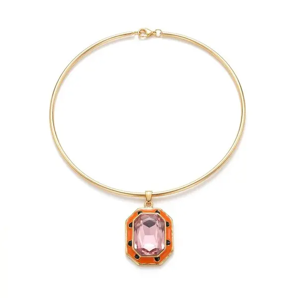 BY VIRGO Gemma Rosa Choker With Pink Crystal And Orange Enamel - Orange/pink/yellow