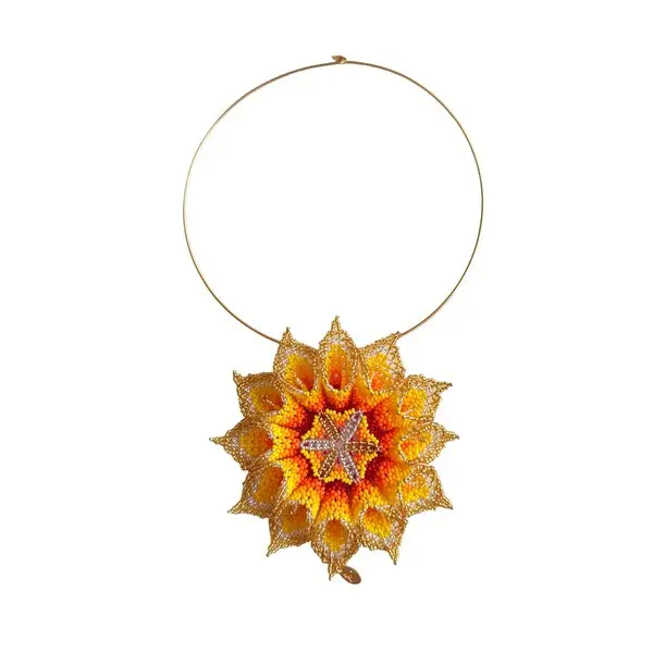 ILIANA ARRAZOLA Dahlia Flower Beaded Choker - Yellow/red/orange