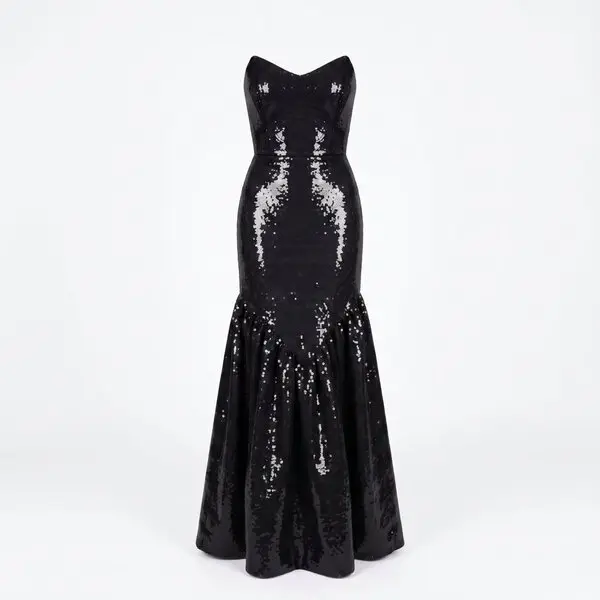 NOMI FAME Siren Strapless Corset Mermaid Gown - Black