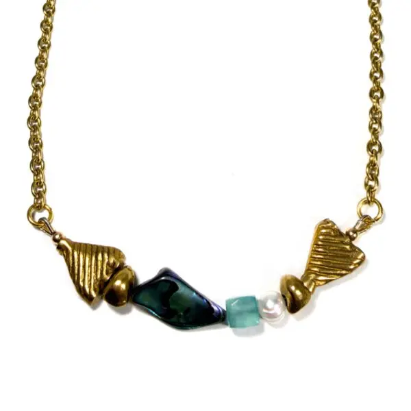 Rachel Nathan Gold / Blue Meridian Catch: Abalone Necklace - Gold/blue