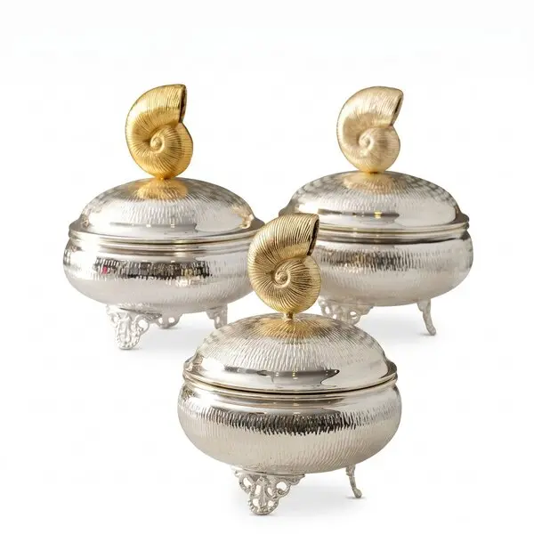 BELS & PEARL Nautilus Storage Jar Set – Marble & Shell Boxes ,set Of Three