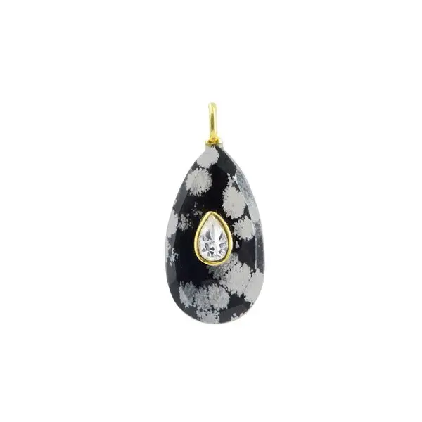 KAMARIA Snowflake Obsidian Gemstone Pendant With Topaz - Black