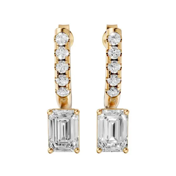 AYA FINE JEWELRY 1.87 Ctw Emerald Cut Lab-grown Diamond Drop Hoop Earrings In 14k Gold - Yellow