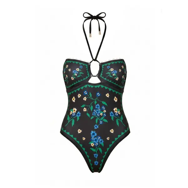 JESSIE ZHAO NEW YORK Black / Green Midnight Zebra Reversible One Piece Swimsuit - Black/green