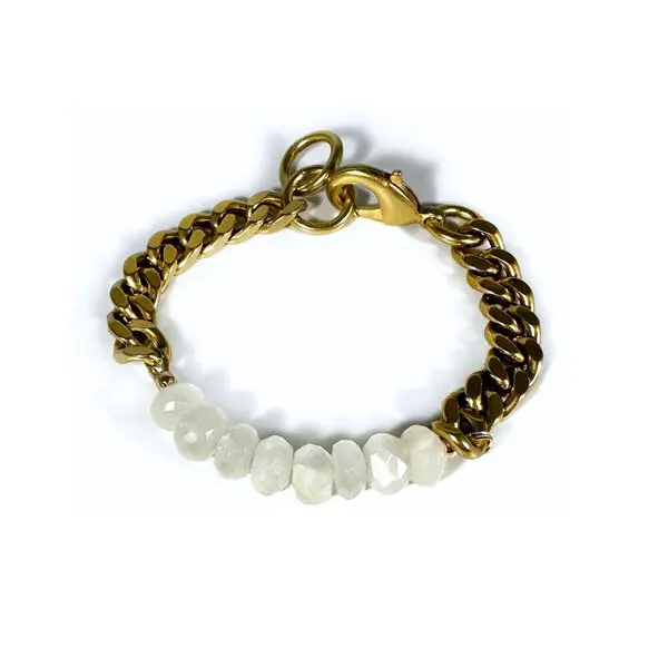 Rachel Nathan White Moonstone And Gold Chain Bracelet - White/gold
