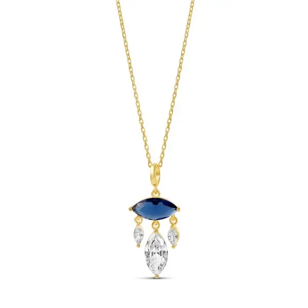 SHYMI Gold Plated Sterling Silver Marquise Chandelier Necklace With Blue Stone