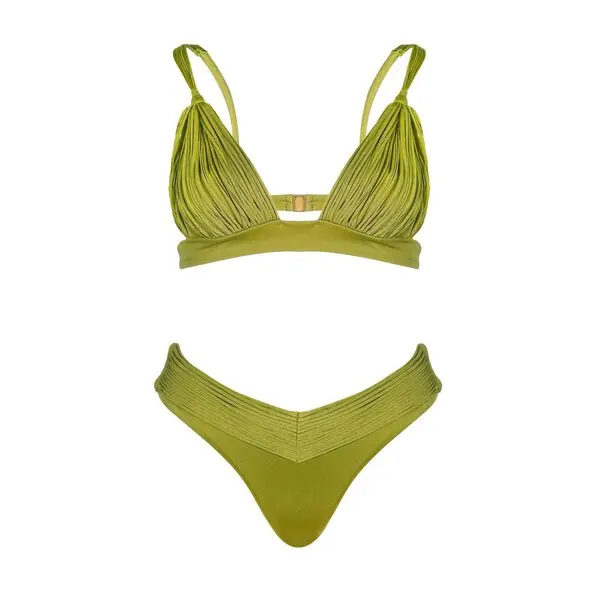 CHERINA BEACHWEAR LLC Bella Bikini Set With Layered Macramé Detail And Gold Clasp - Green