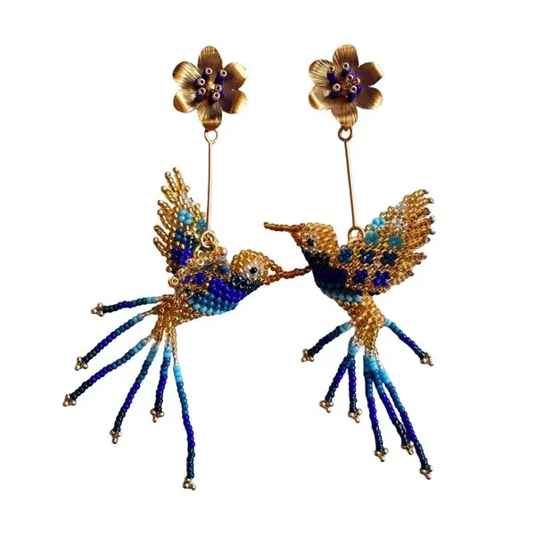 ILIANA ARRAZOLA Hummingbird Beaded Dangle Earrings