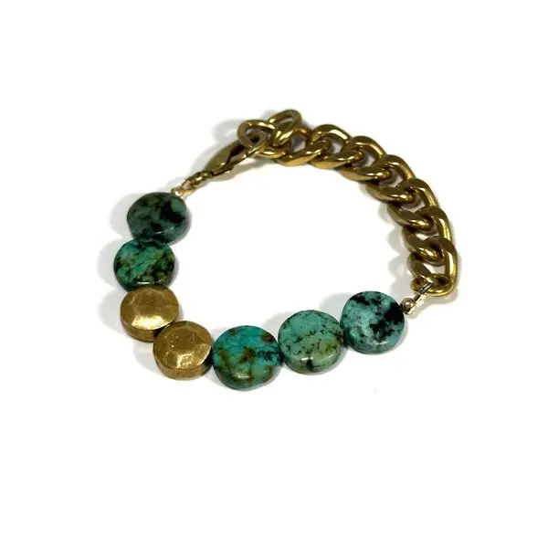 Rachel Nathan Blue / Green / Gold Remix: African Turquoise Coin Bracelet - Blue/green/gold