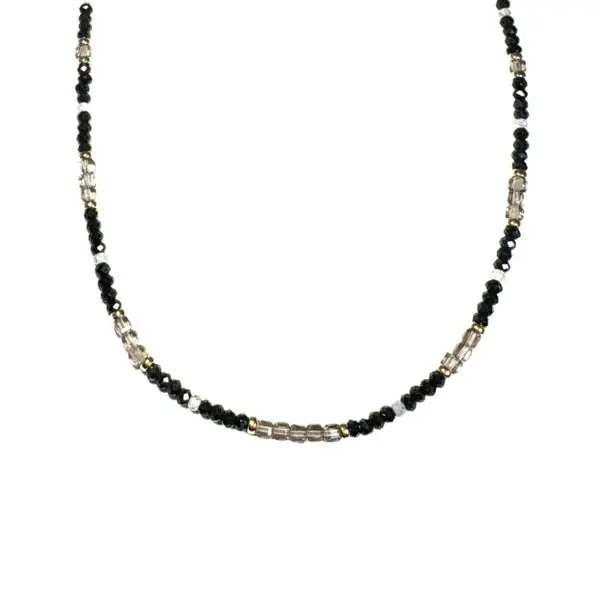 Rachel Nathan Black / Silver Mini Beaded: Spinel & Iced Obsidian Necklace