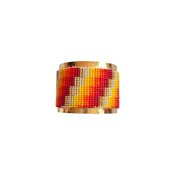 ILIANA ARRAZOLA Beaded Cuff Bracelet With Bronze And Pewter Elements - Red/yellow/orange