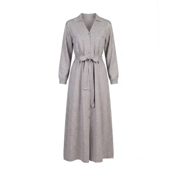 TANTRA SPAIN SL Long Knit Shirt Dress With Chest Pockets And Belt - Grey