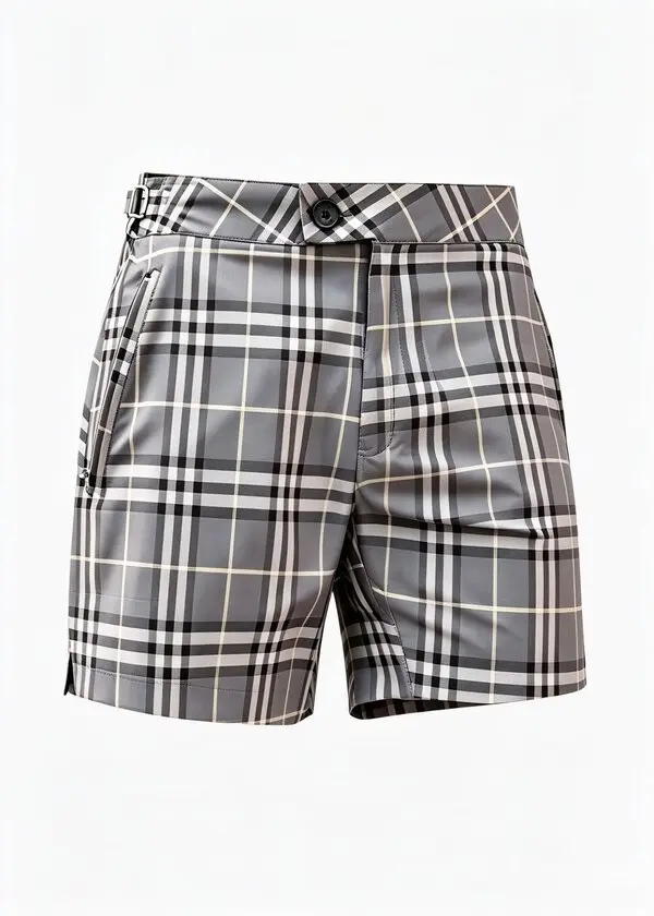 VAYLA Grey / White Long Length Grey Checkered Swim Shorts