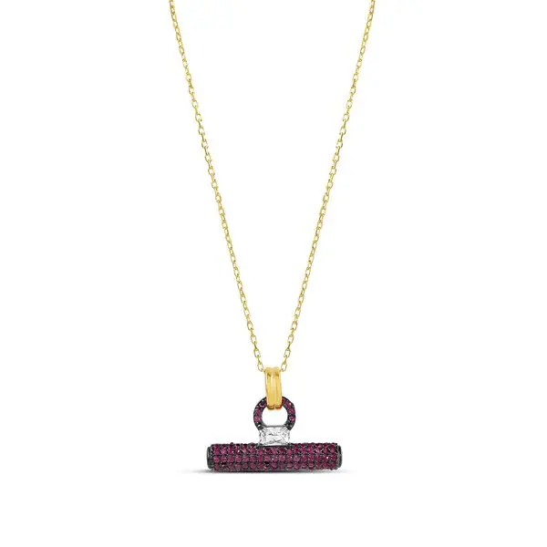 SHYMI Gold / Pink Pave T Bar Necklace Pink