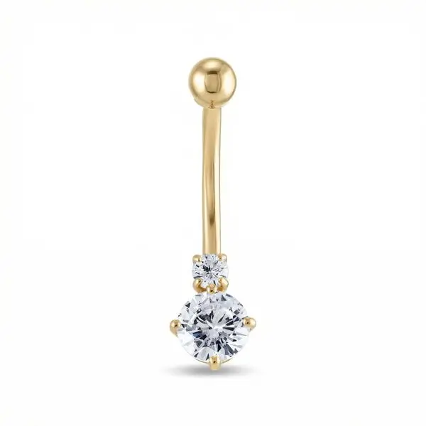 Zahav Jewelry 10k Solid 14g Double Cz Belly Ring