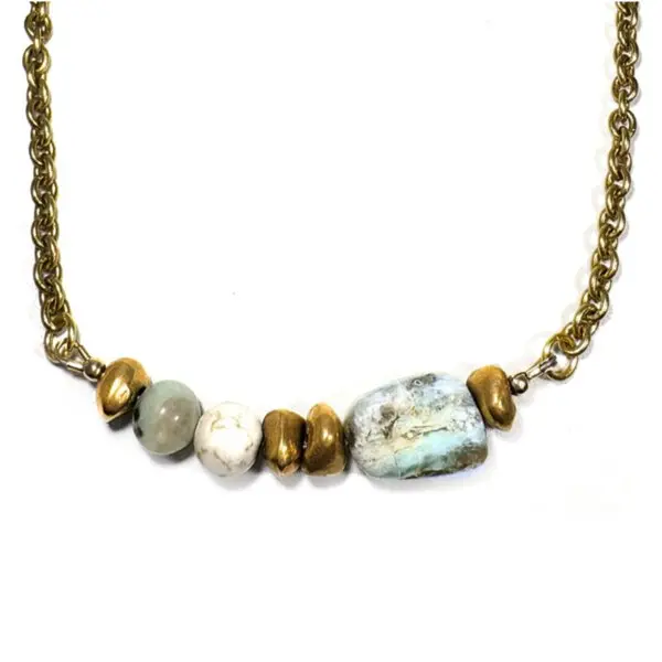 Rachel Nathan Meridian Peruvian Opal & Kiwi Jasper Necklace - Blue/gold
