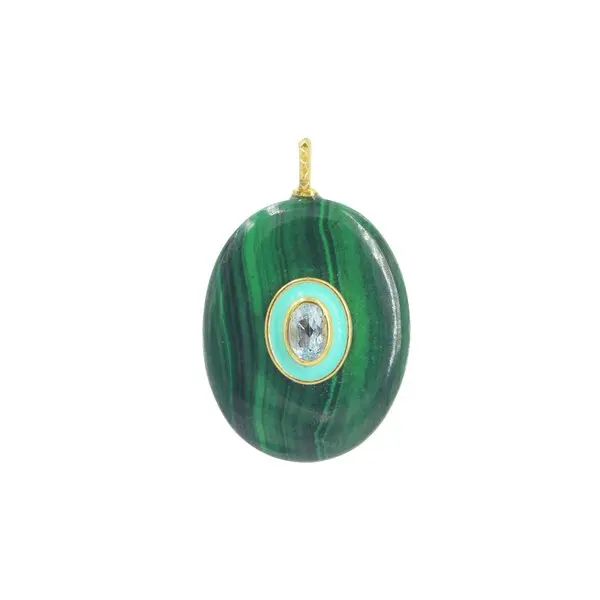 KAMARIA Malachite Gemstone Pendant With Topaz Oval - Green