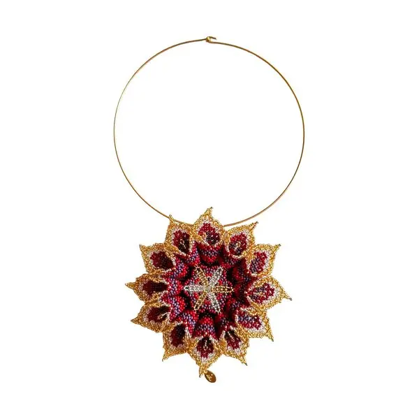 ILIANA ARRAZOLA Dahlia Flower Choker Necklace - Red/gold/silver