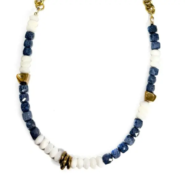 Rachel Nathan Blue / Gold / White Blue Sponge Coral & Mother Of Pearl Necklace - Blue/gold/white