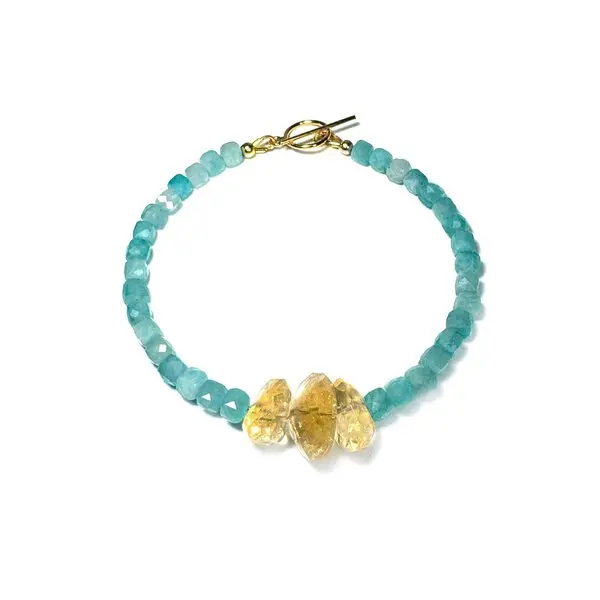Rachel Nathan Amazonite & Citrine Nugget Bracelet - Blue/yellow/gold