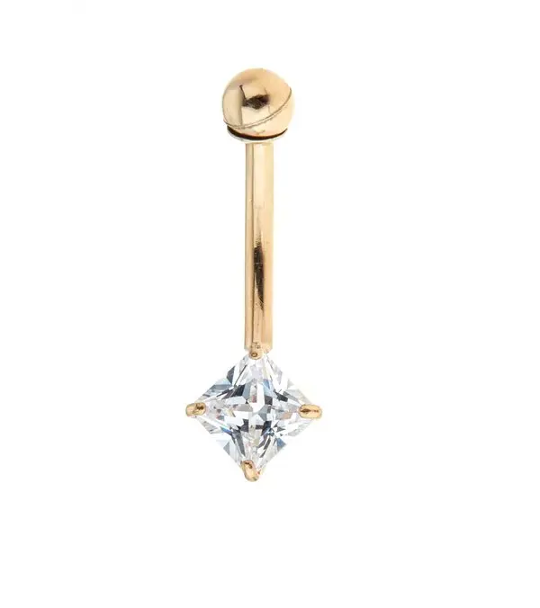 Zahav Jewelry 10k Solid 14g Square Cz Belly Ring