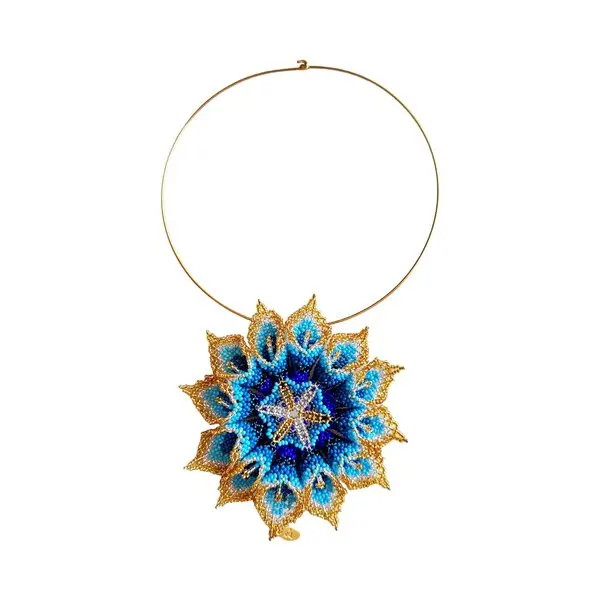 ILIANA ARRAZOLA Beaded Dahlia Flower Choker - Blue/gold/silver