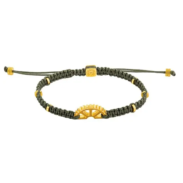 Tateossian Green / Gold Puzzle Gear Green Macrame Bracelet In Yellow Gold Plated Silver - Green/gold