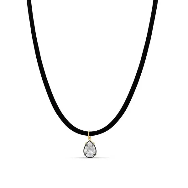 SHYMI Pear Shape Stone Pendant Necklace On Black Rubber Cord