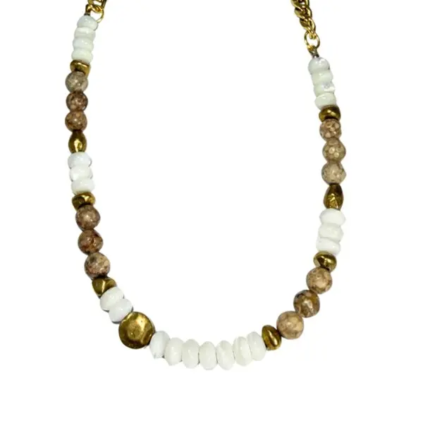 Rachel Nathan Beaded Necklace With Crinoid Fossil And Mother Of Pearl - Brown