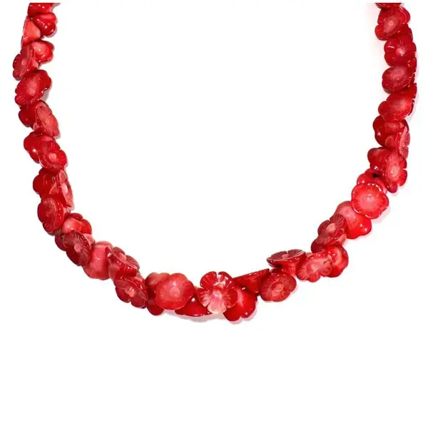 Rachel Nathan Red Bamboo Coral Floral Necklace - Red/white