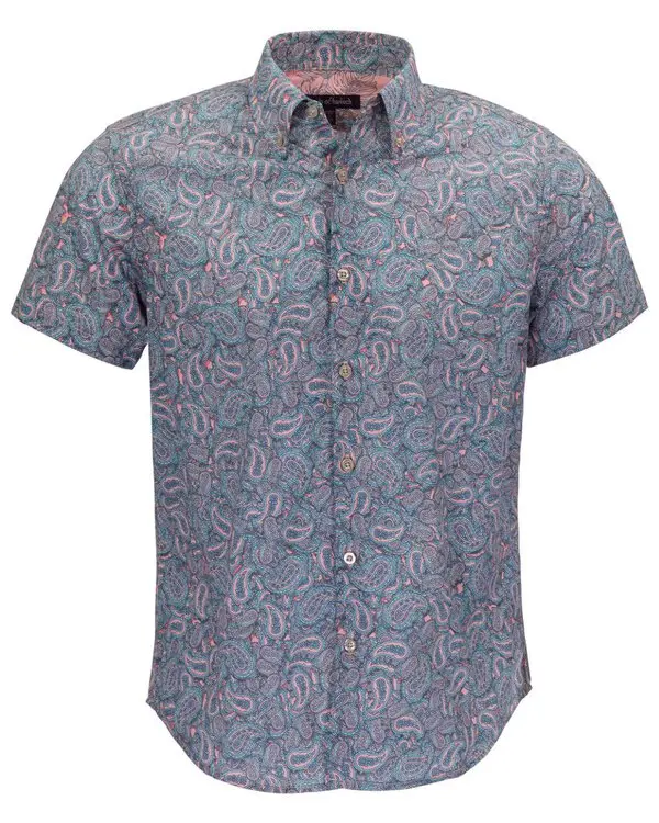 LORDS OF HARLECH Tim Paisley Pile Coral Printed Button Up Shirt - Orange