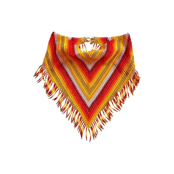 ILIANA ARRAZOLA Beaded Scarf Fringe Necklace - Red/gold/yellow