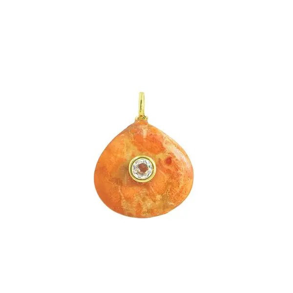 KAMARIA Coral Gemstone Pendant With Topaz - Orange