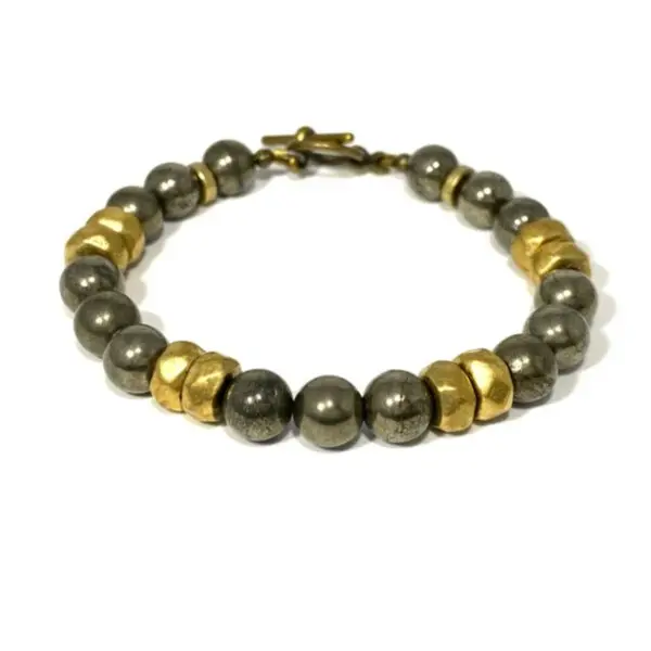 Rachel Nathan Pyrite And Brass Rondelle Bracelet - Gold