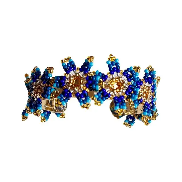 ILIANA ARRAZOLA Beaded Waterfall Blossom Bracelet - Blue/gold/silver