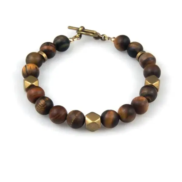 Rachel Nathan Matte Tiger's Eye Bracelet With Diamond-cut Brass Beads