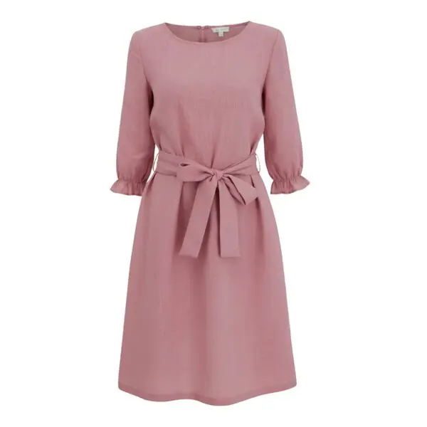 LEMUSE Emma — Stonewashed Linen Dress With Pockets & Tie Belt Red - Pink