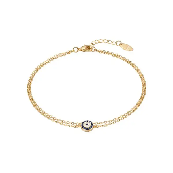 Argento Vivo Double Layer Chain & Evil Eye Anklet - Gold