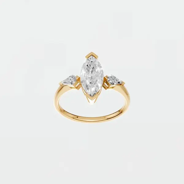 AYA FINE JEWELRY 2.50 Ct Marquise Lab Grown Diamond Engagement Ring In 14k Gold Three Stone Marquise Diamond Ring Bridal Solitaire Ring - Yellow
